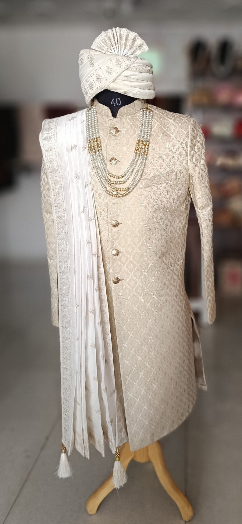 Ivory Wedding Sherwani, Groom Handcrafted Outfit, Indian Suit - Etsy
