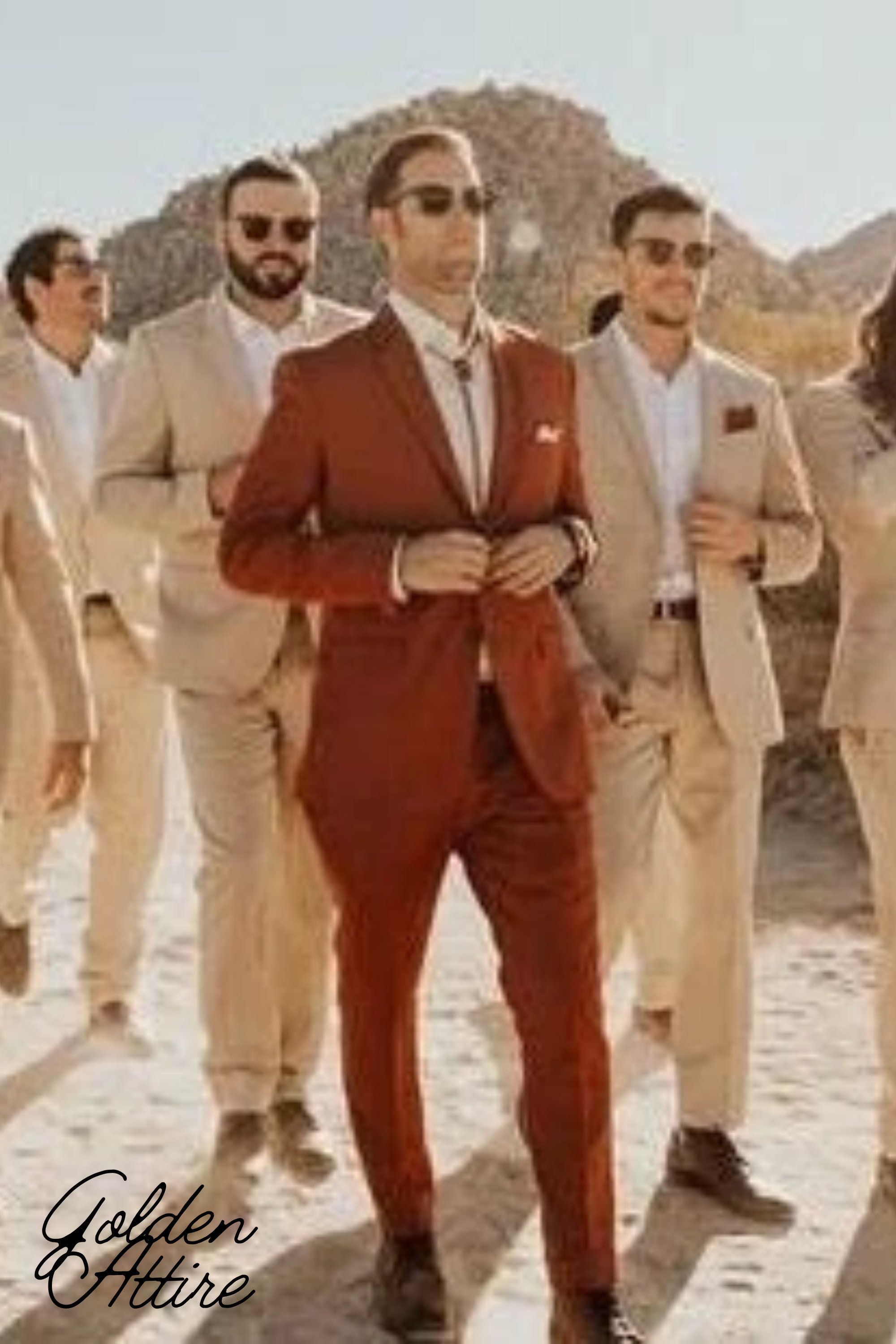 Suit Premium Three Piece Rust Suits, Terracotta Mens Suit Two Button ...