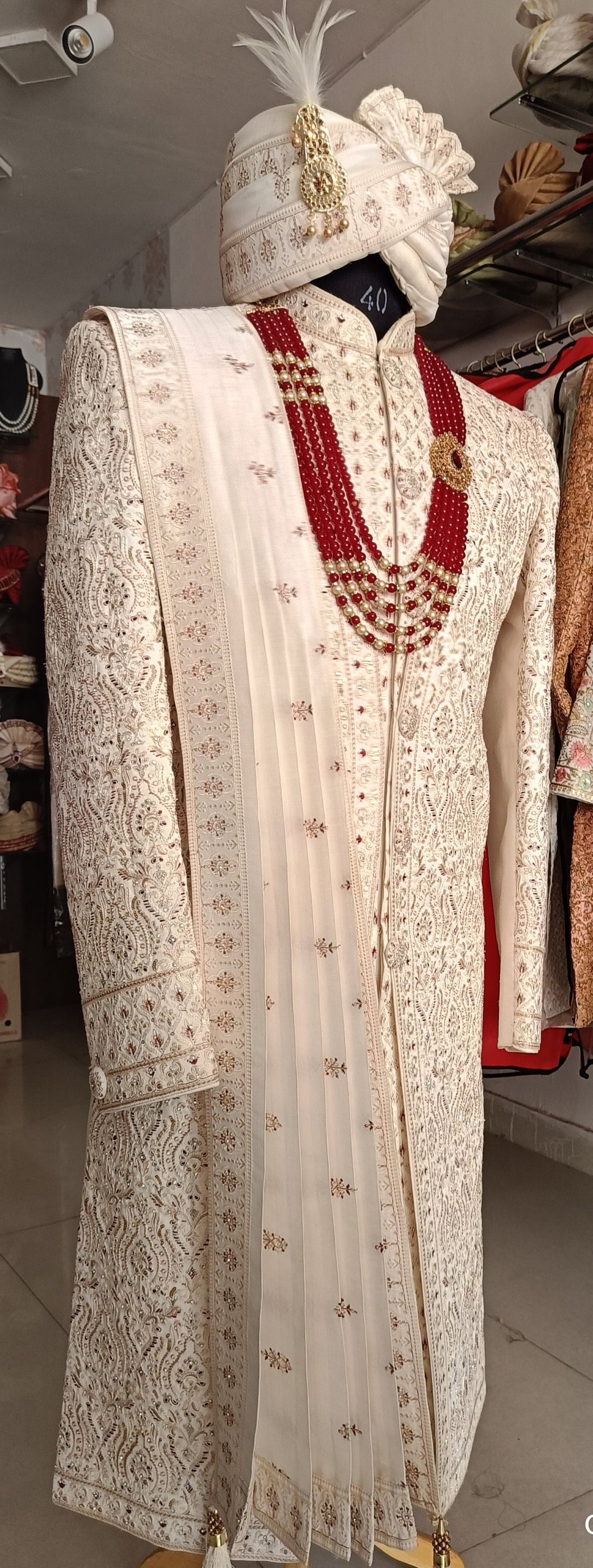 Ivory Sherwani for Groom, Thread Embroidered Sherwani, Wedding Sherwani ...
