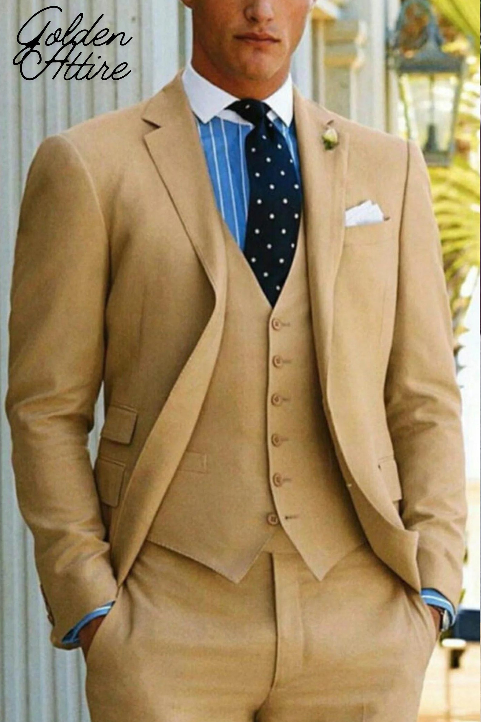Suits for Men, Golden Beige, Men Suits, 3 Piece, One Button Suits ...