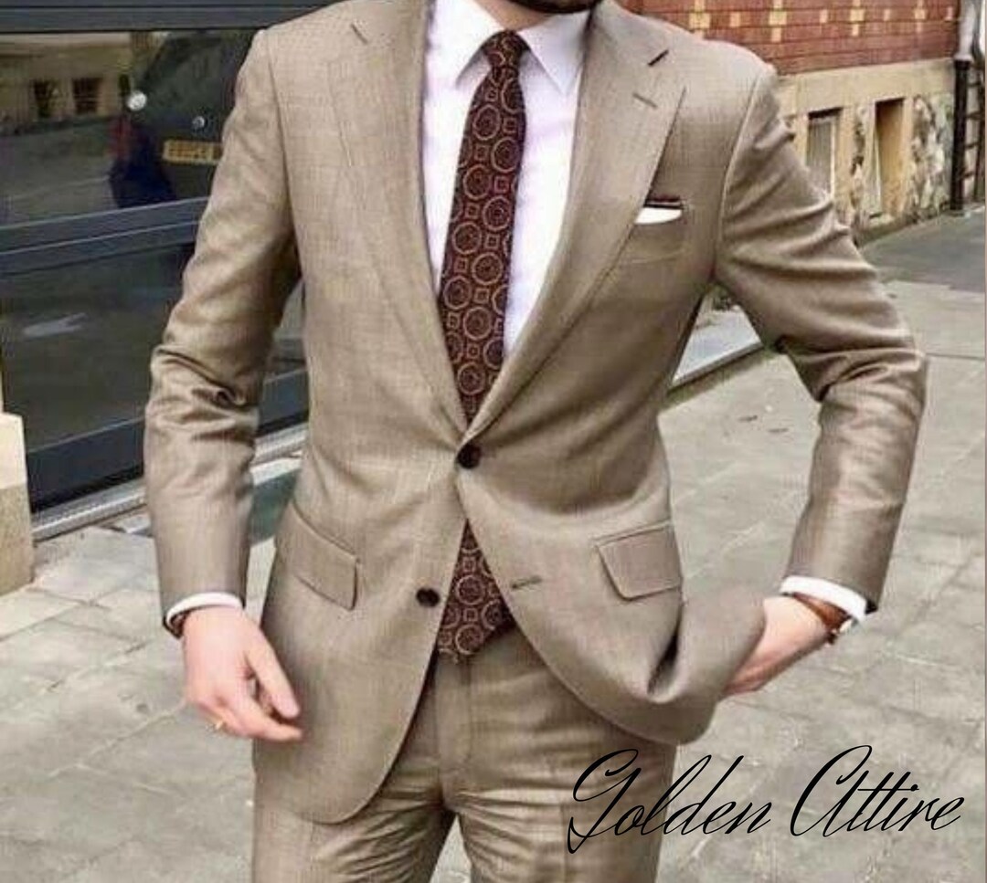 Beige Two-piece Suit: Handmade Classic Wedding Groom Suit - Etsy