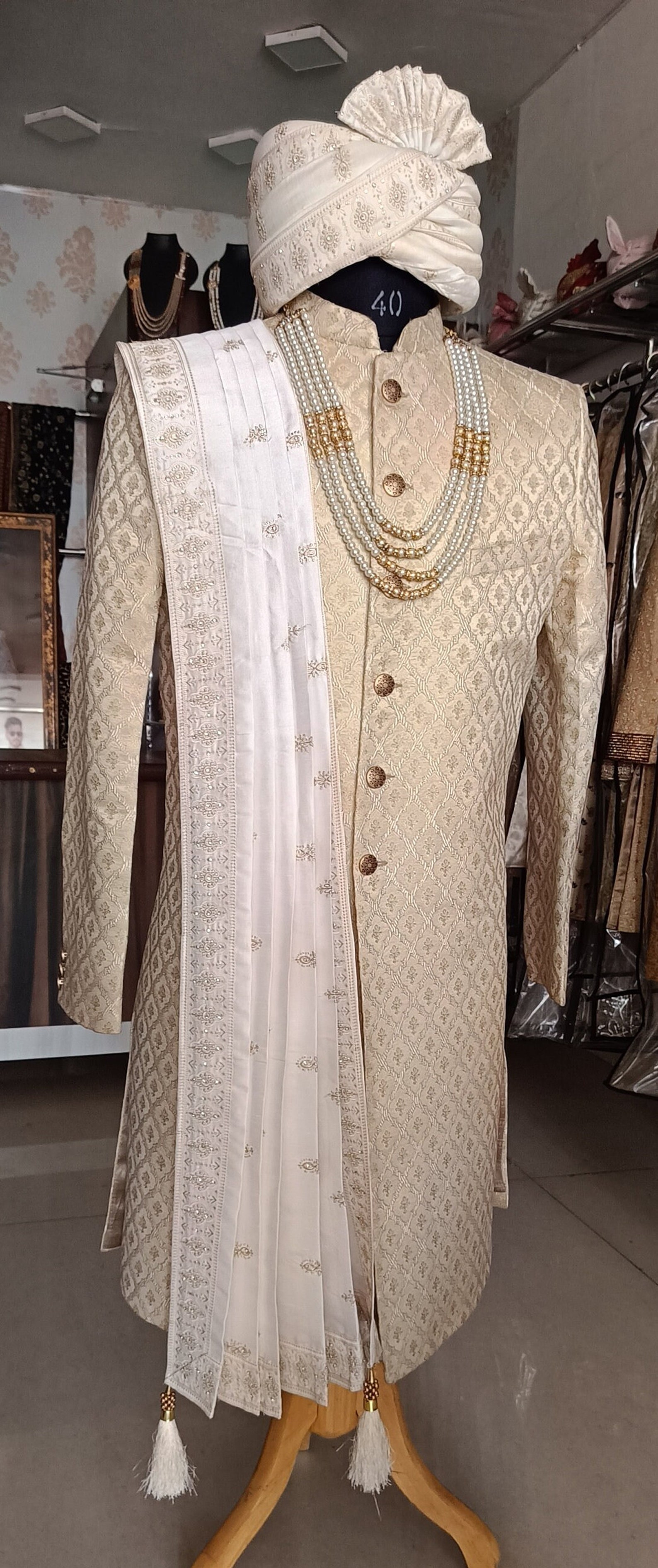 Ivory Wedding Sherwani, Groom Handcrafted Outfit, Indian Suit - Etsy