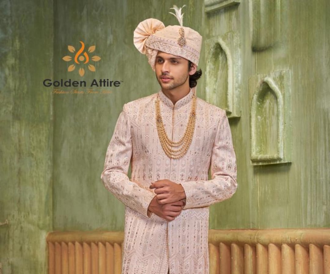 Rose Gold Sherwani for Groom, Men Sherwani, Premium Sherwani, Dulha ...
