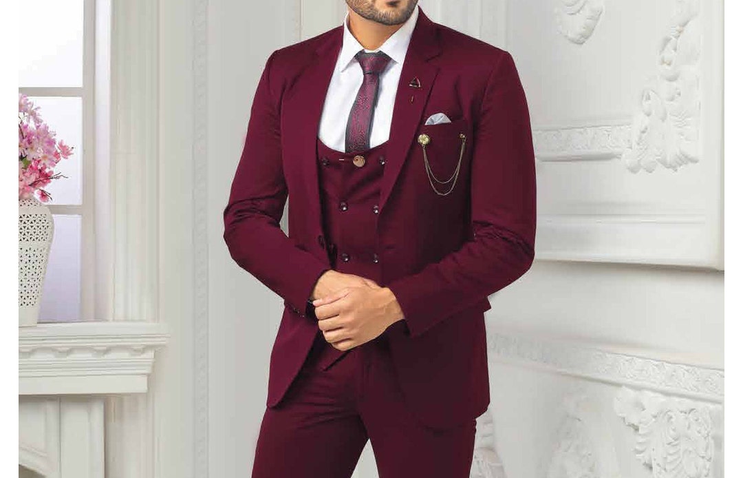 Maroon Men Suit Three Piece Suit Men Suit Engagement Suit 1 Button