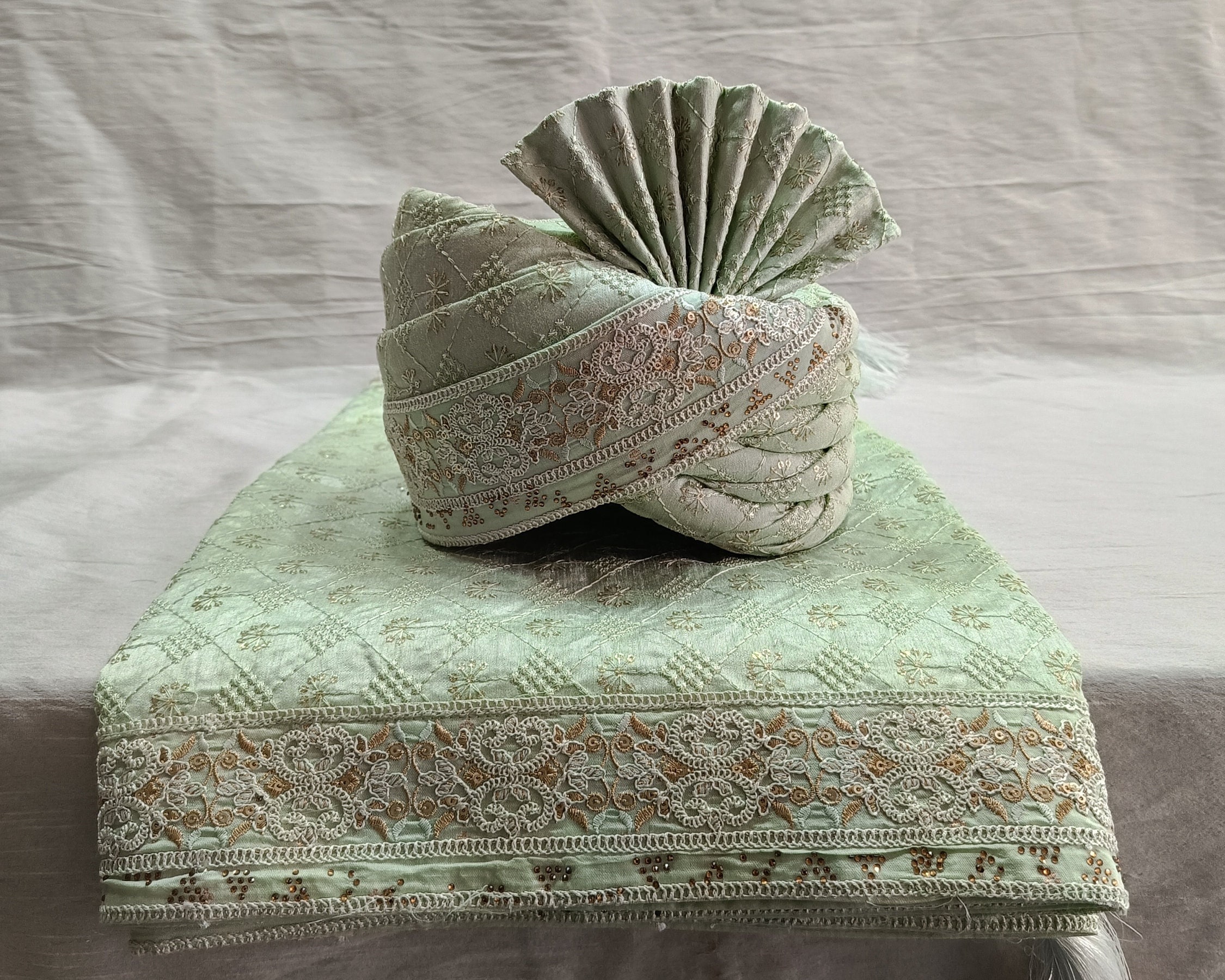 Sage Green Turban & Shawl, Turban for Groom, Wedding Safa Groom ...