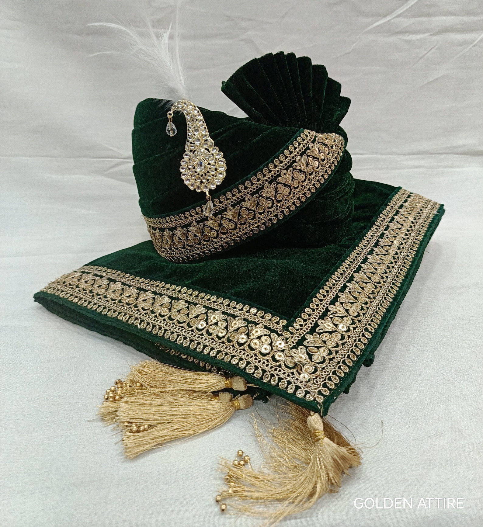 Wedding Green Turban & Shawl Set, Indian Groom Ensemble, Adjustable ...