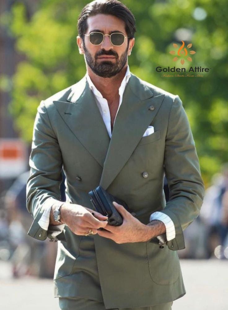 Green Double Breasted Men Suit, Wedding Suits, Groom Suits, Bespoke ...