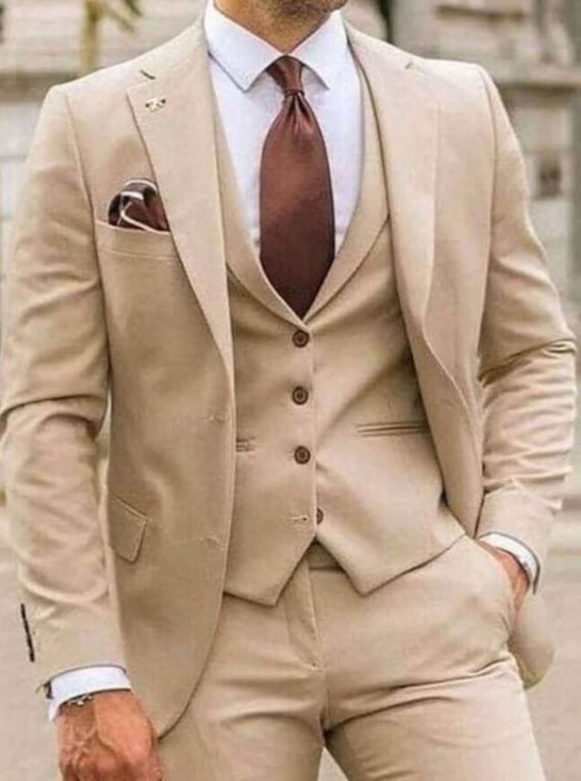 Suit for Men Beige Men Suits Three Piece Suit Two Button - Etsy