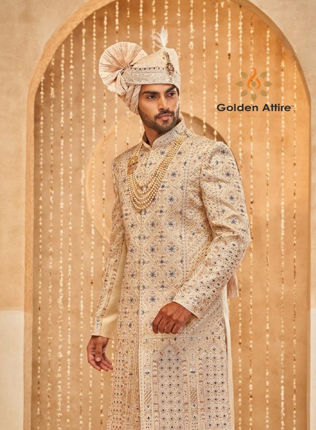 Soft Beige Sherwani Groom, Men Sherwani, Premium Sherwani, Groom Outfit ...