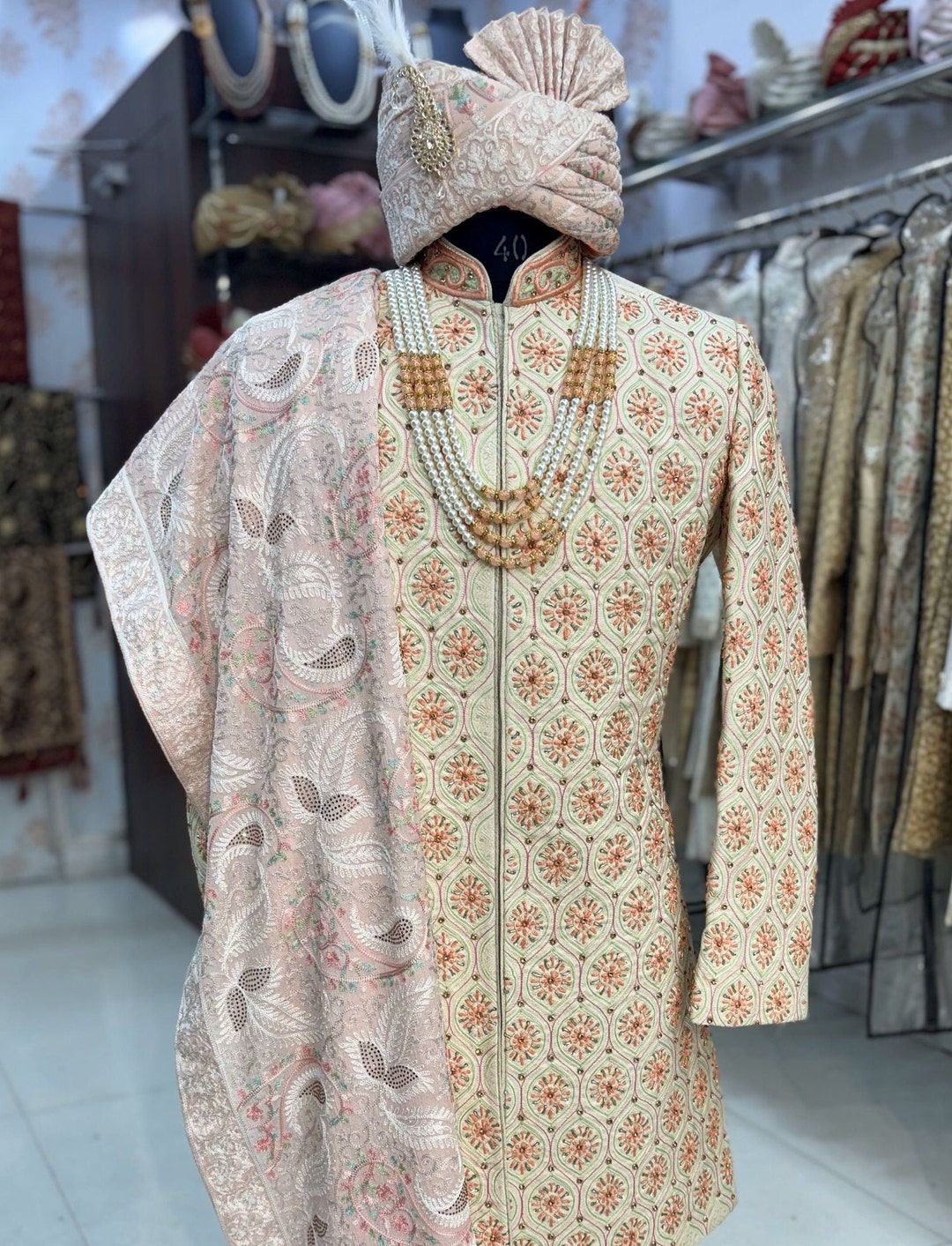 Sabyasachi Cream Sherwani Groom, Groom Wedding Dress, Indian Groom ...