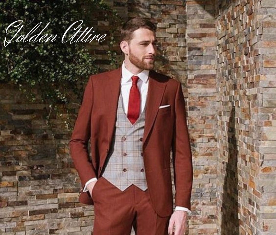 Terracotta Brown Suit, Men Suit, Rust Suits, 3 Piece Suits, Two Button ...