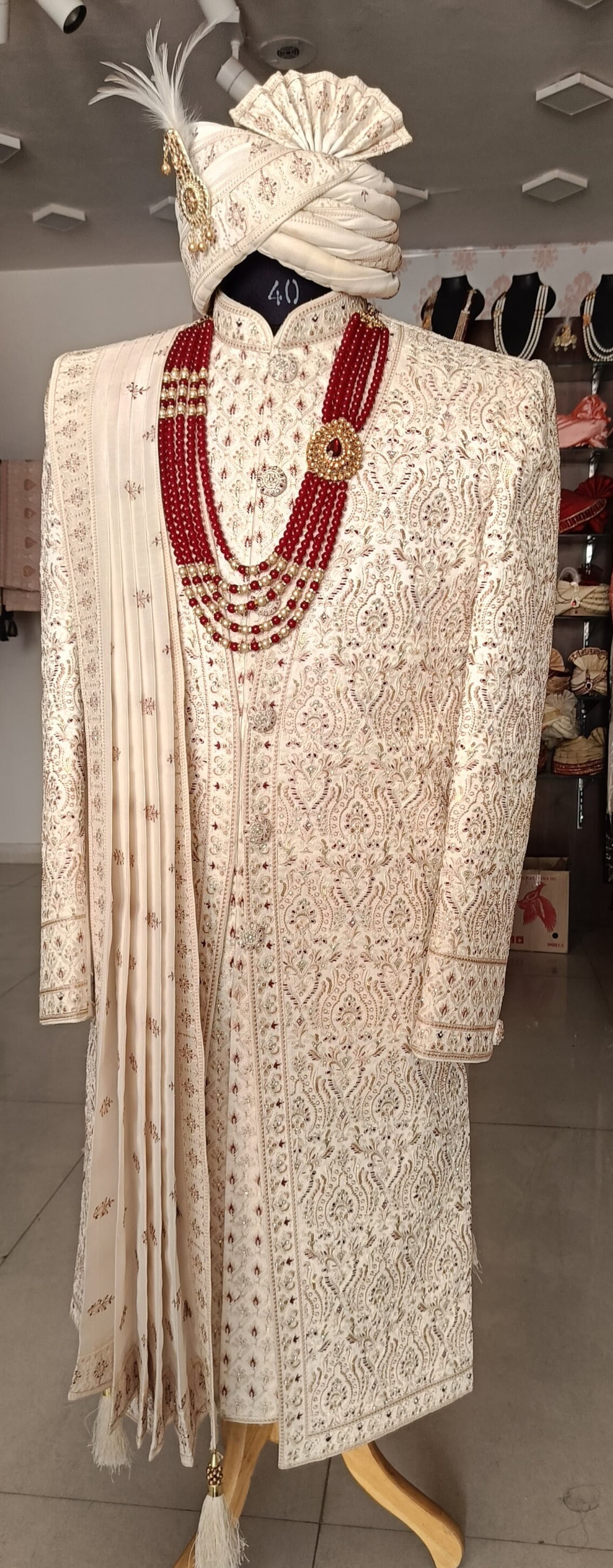 Ivory Sherwani for Groom, Thread Embroidered Sherwani, Wedding Sherwani ...