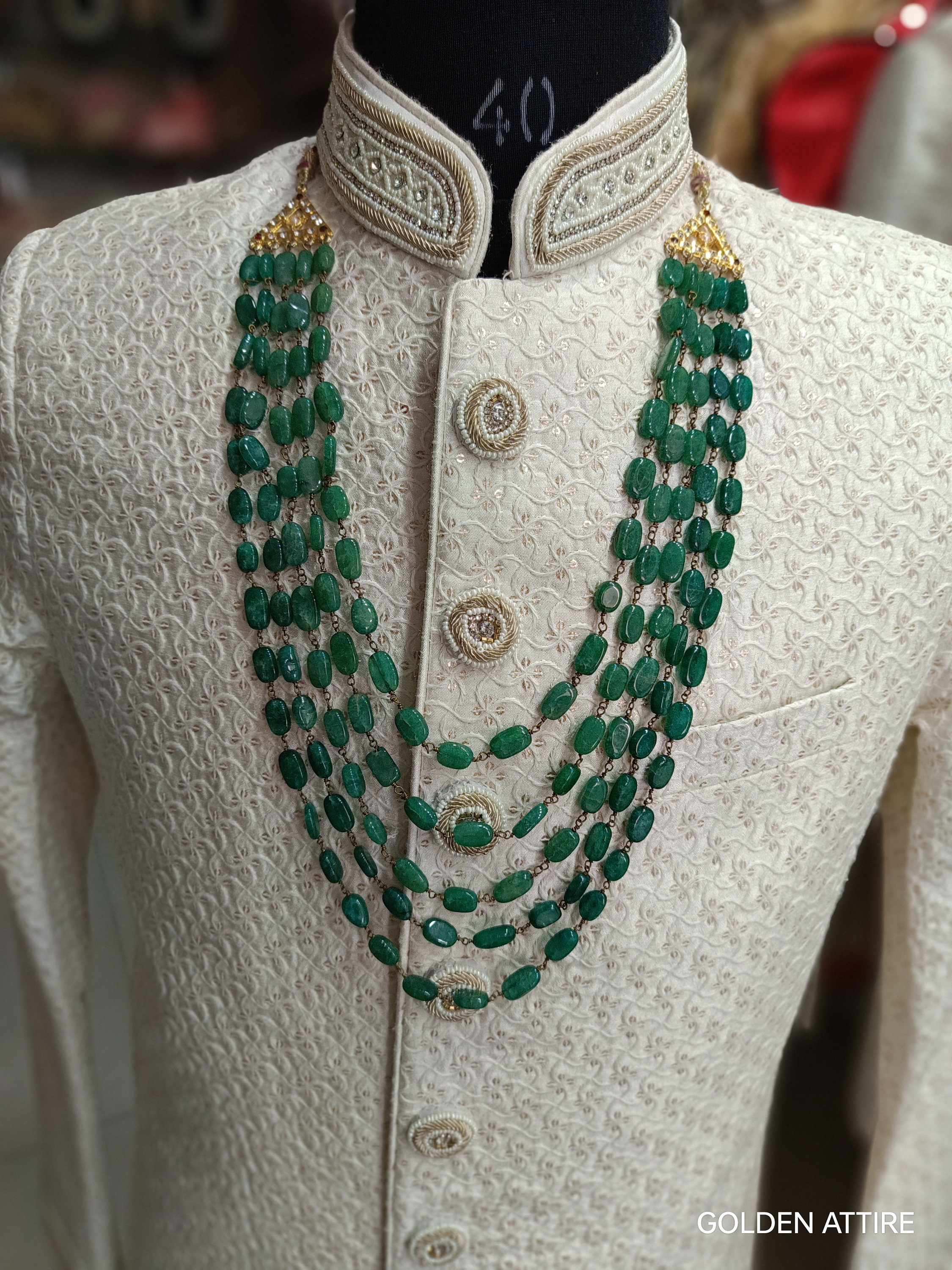 Emerald Green Groom Necklace Set, Groom Kantha, Men Wedding Necklace ...