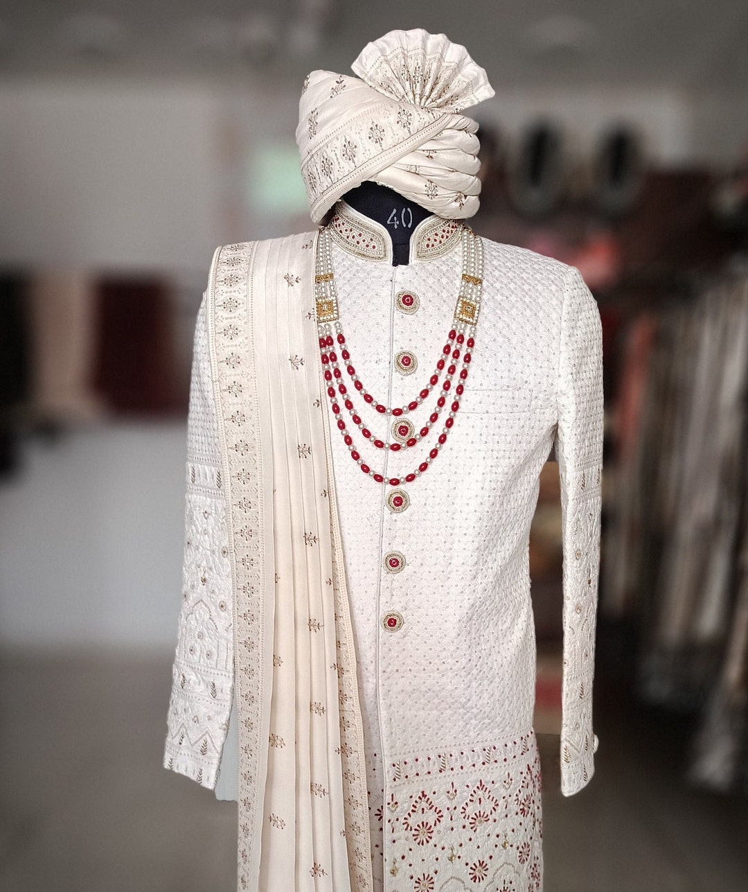 White Sherwani for Groom, Thread Embroidered Sherwani, Wedding Sherwani ...