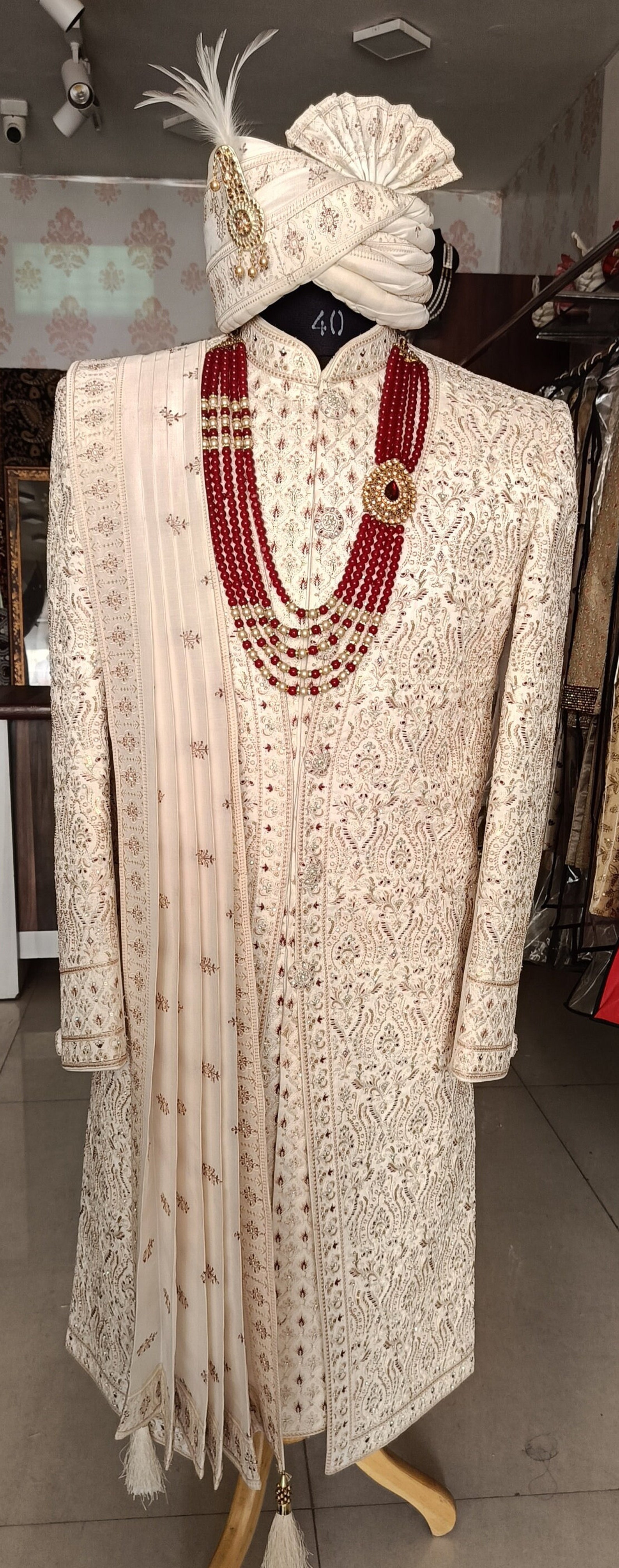 Ivory Sherwani for Groom, Thread Embroidered Sherwani, Wedding Sherwani ...