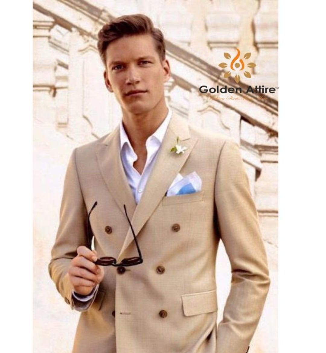 Beige Double Breasted Suit, Suits for Men, Men Suit, 2 Piece Suit ...