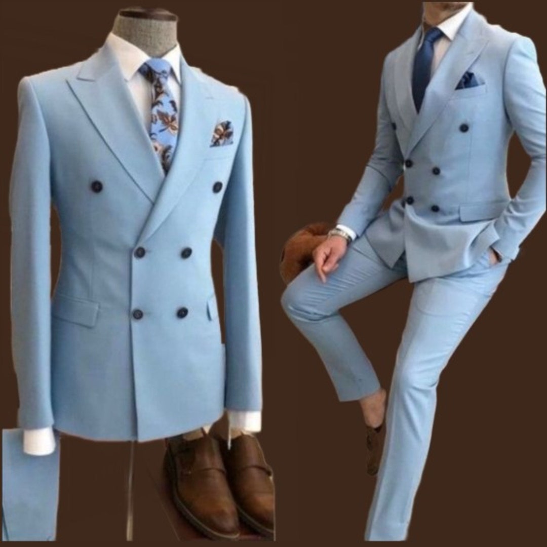 Men Double Breasted Suits for Men Sky Blue Men Suits Two - Etsy