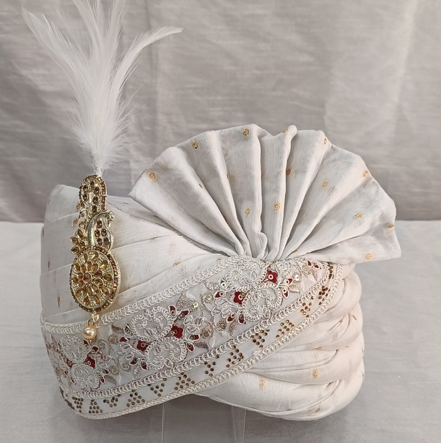 White Turban & Shawl Set for Groom, Turban for Groom, Wedding Safa ...