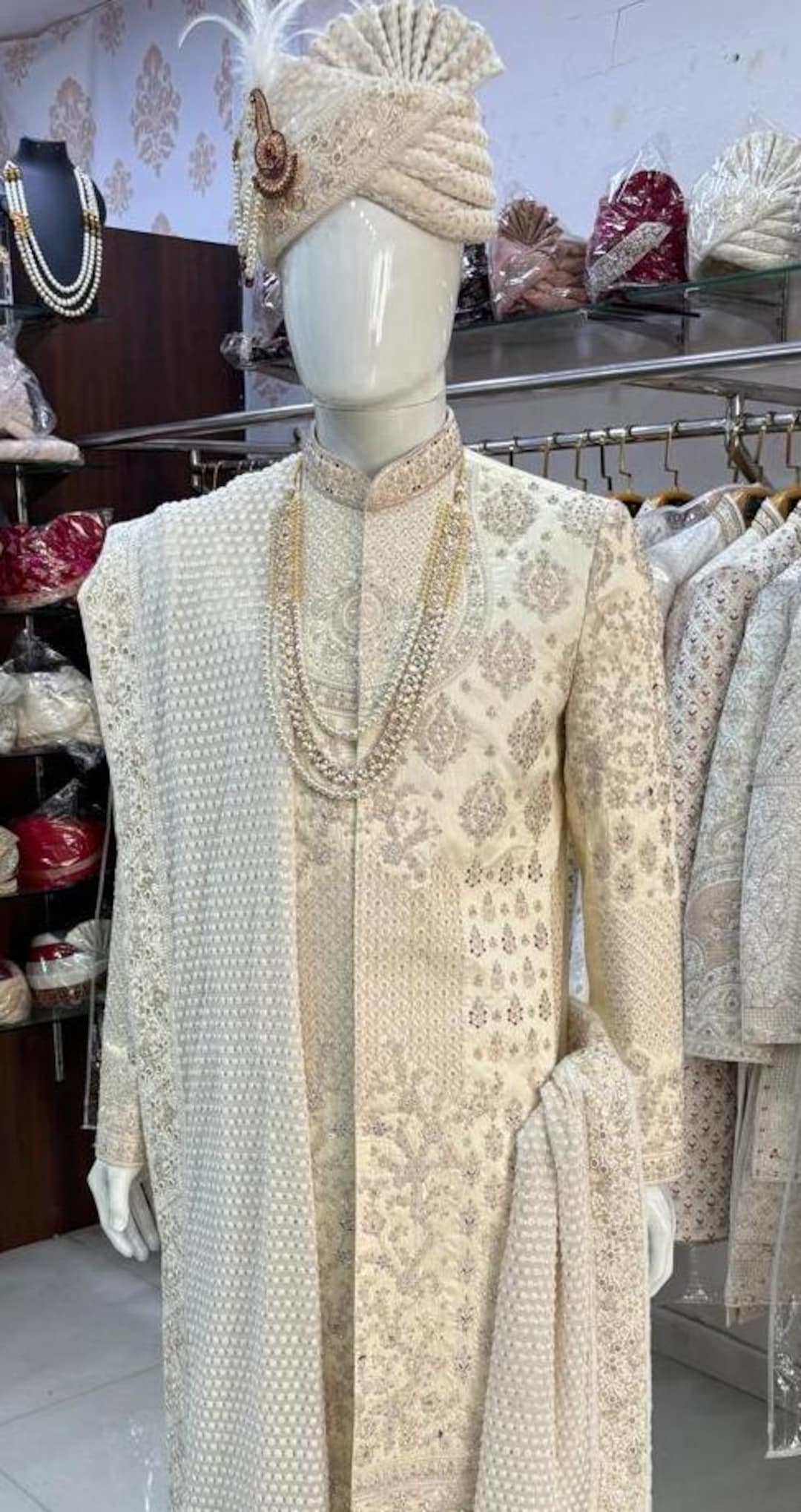 Beige Sherwani for Groom, Indian Groom Sherwani, Wedding Sherwani ...