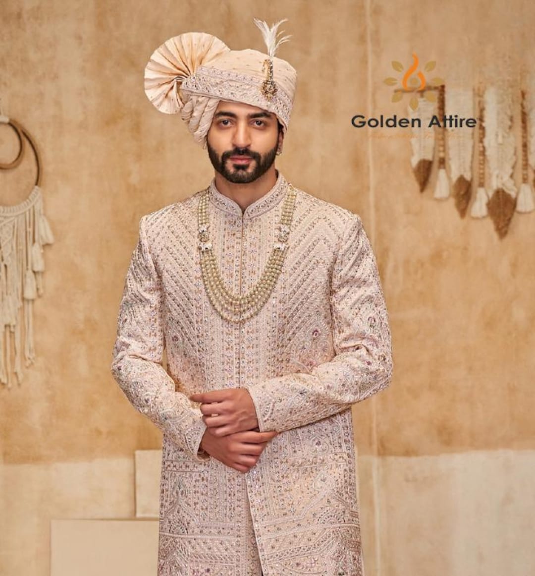 Exquisite Pastel Pink Sherwani, Groom Outfit, Groom Sherwani, Sherwani ...