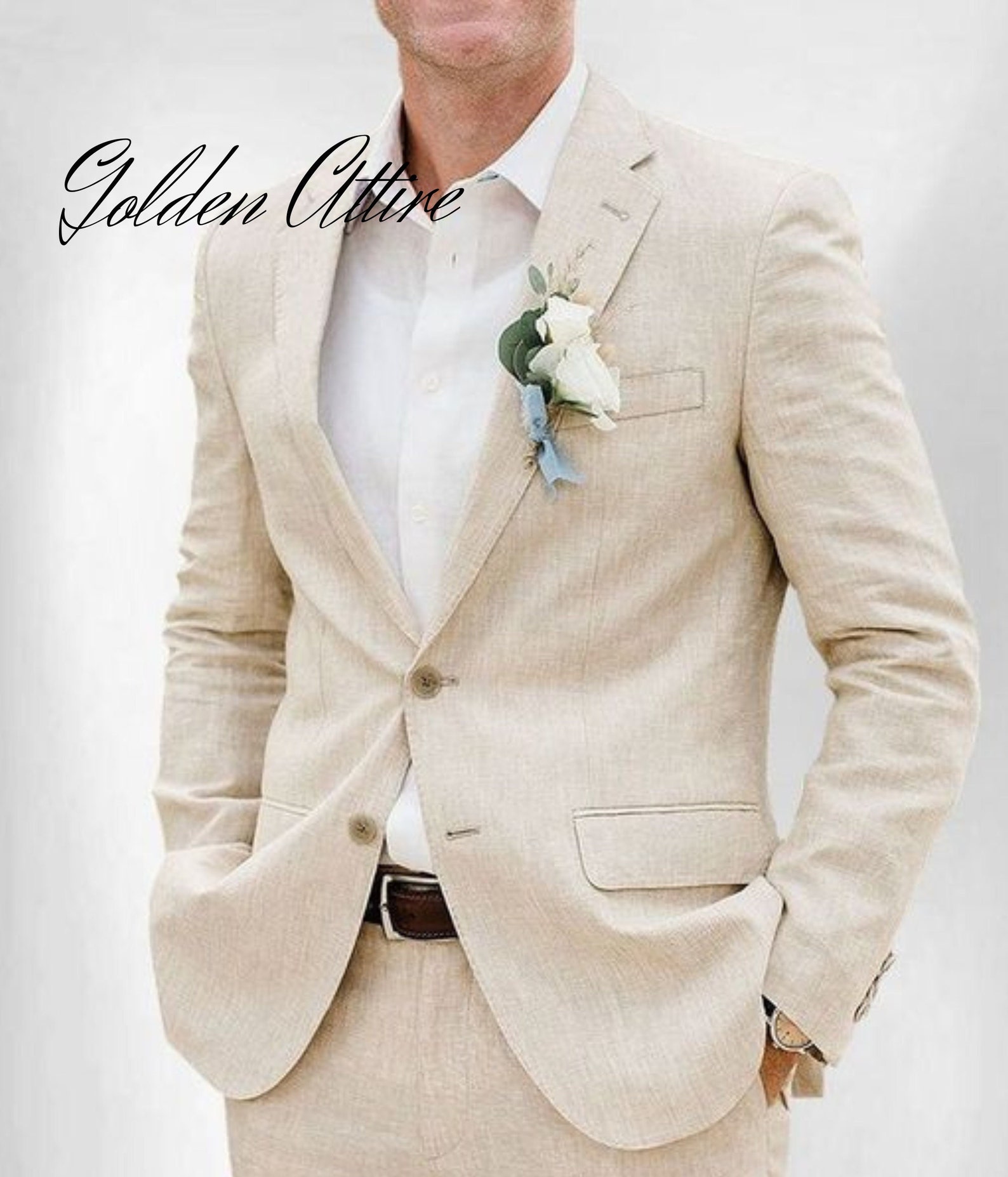 Linen Suit for Men, Beige Suits, Men Suits, Two Piece, Two Button Suit ...