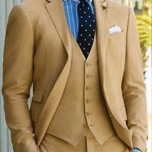 Suits for Men, Golden Beige, Men Suits, 3 Piece, One Button Suits ...