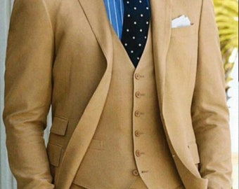 Golden Suits for Men, Men Suits 3 Piece, Slim Fit Suits, Two Button ...