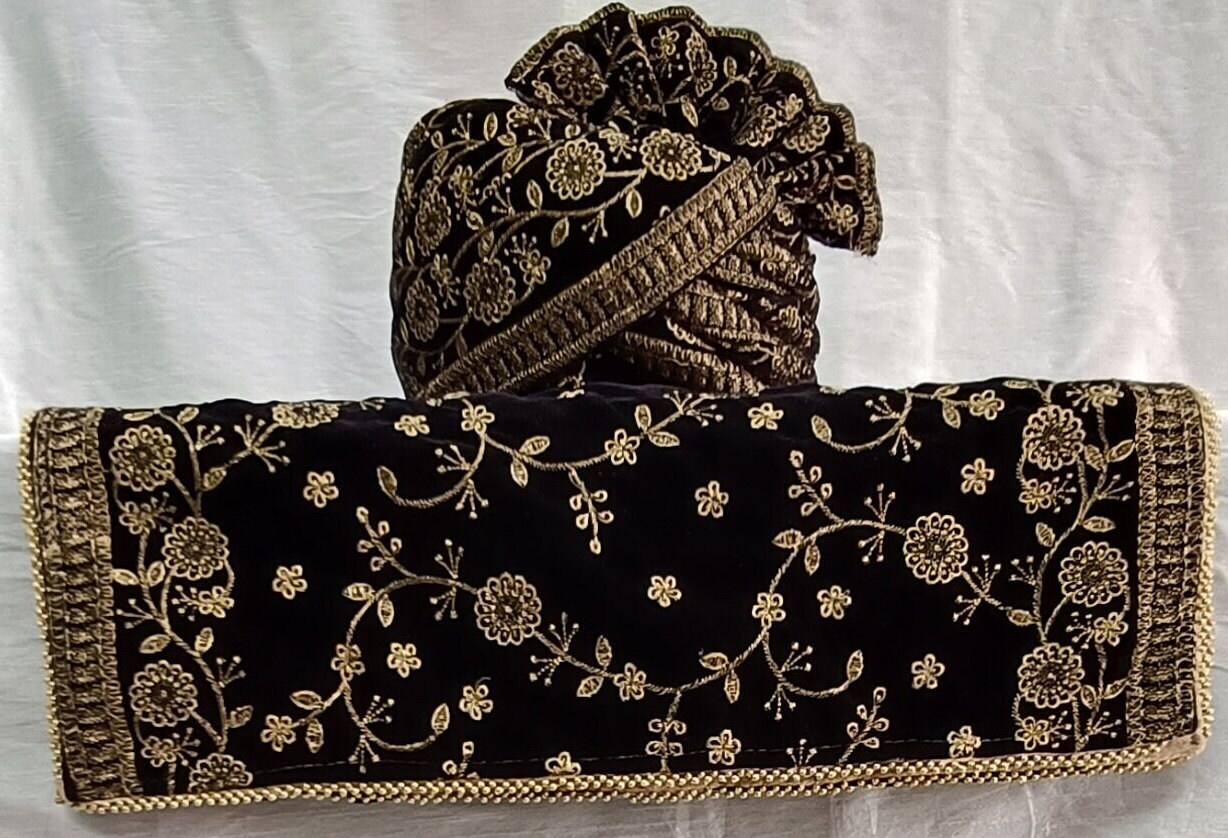 Black Turban & Shawl Set for Men, Turban for Groom, Wedding Safa Groom ...