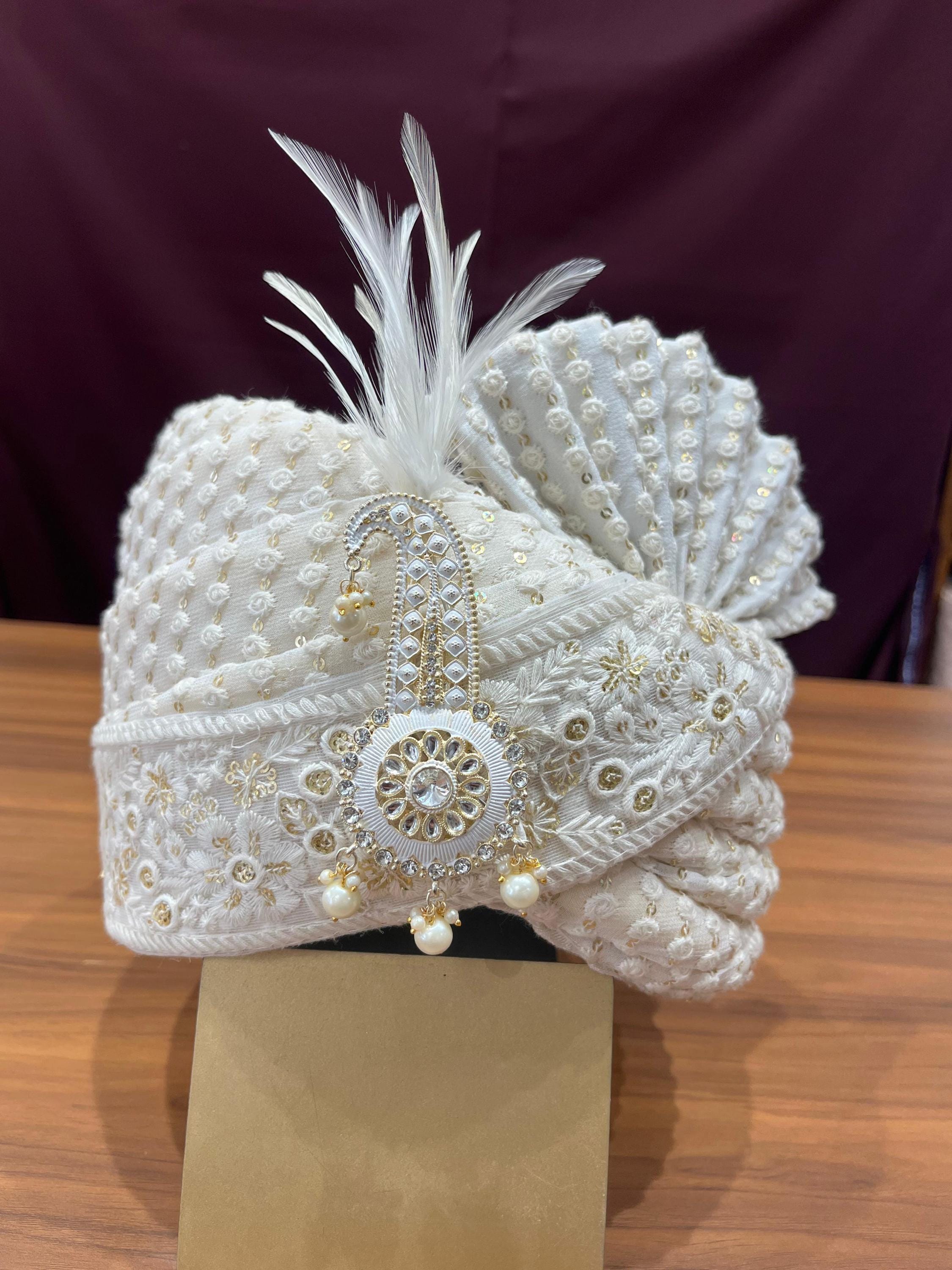 Ivory Groom Kalangi & Kalgi Set | Stone Detailing Turban Jewelry ...