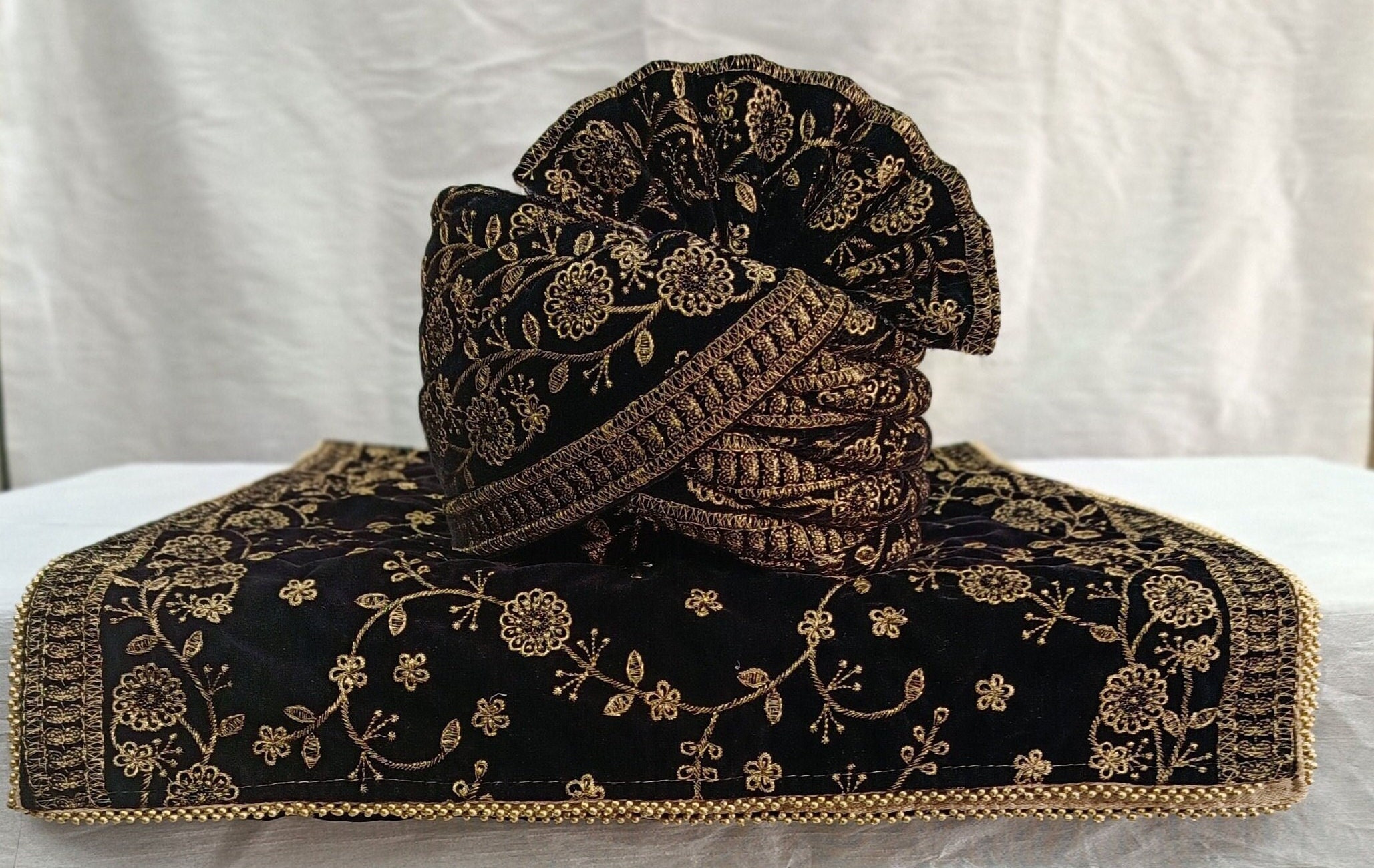 Black Turban & Shawl Set for Men, Turban for Groom, Wedding Safa Groom ...