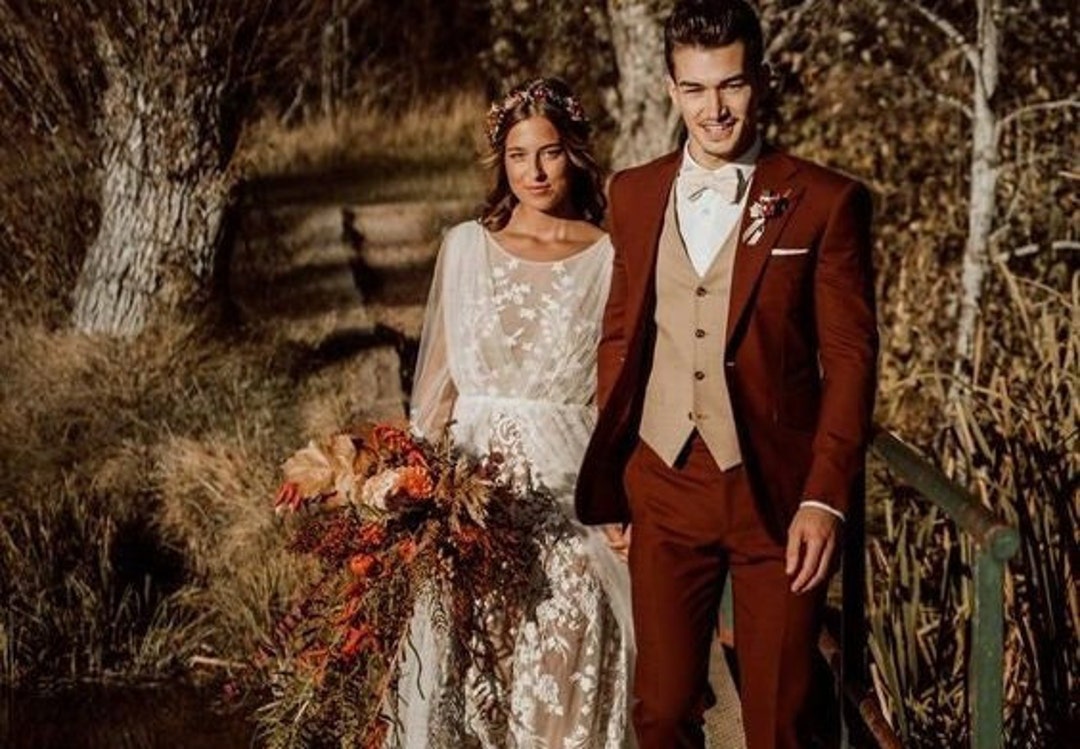 Terracotta Men Suit, Rust Suits, 3 Piece Suit, 2 Button Suit, Tuxedo ...