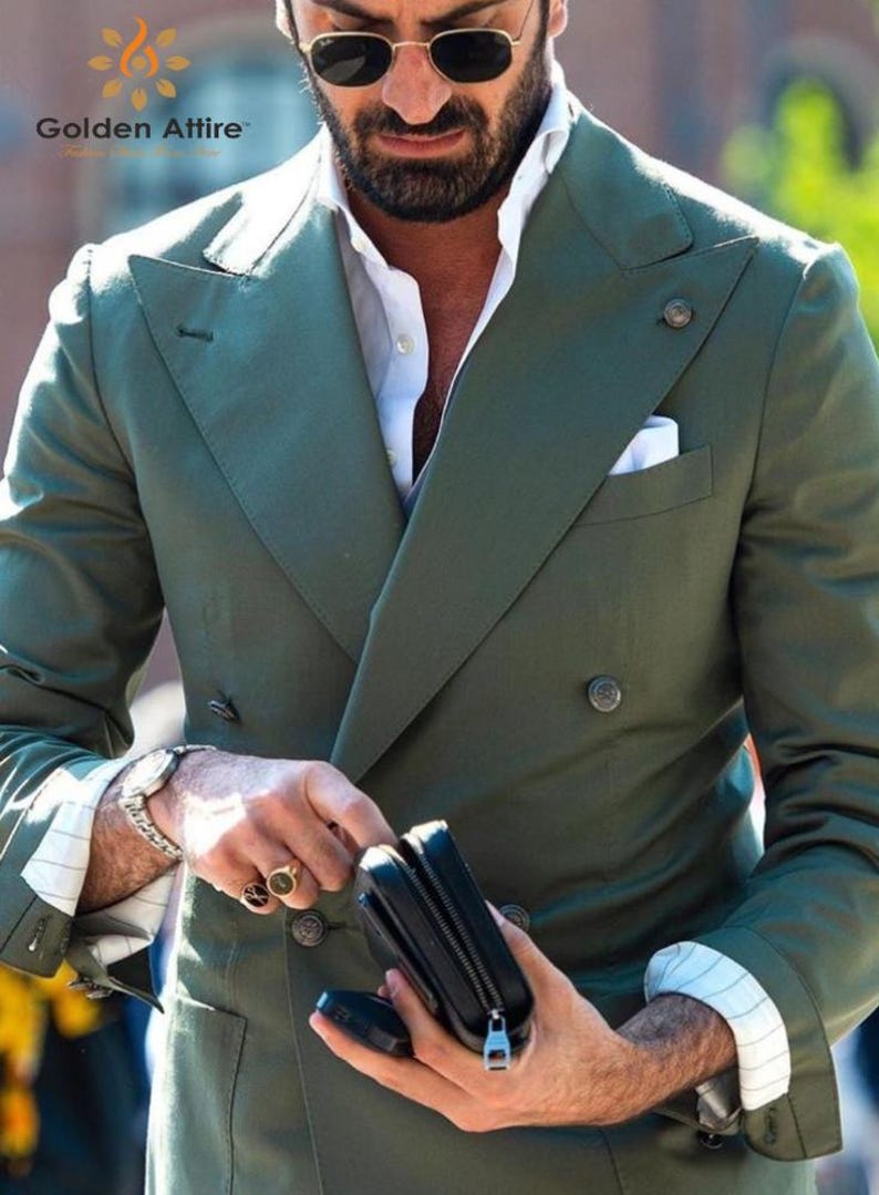 Green Double Breasted Men Suit, Wedding Suits, Groom Suits, Bespoke ...