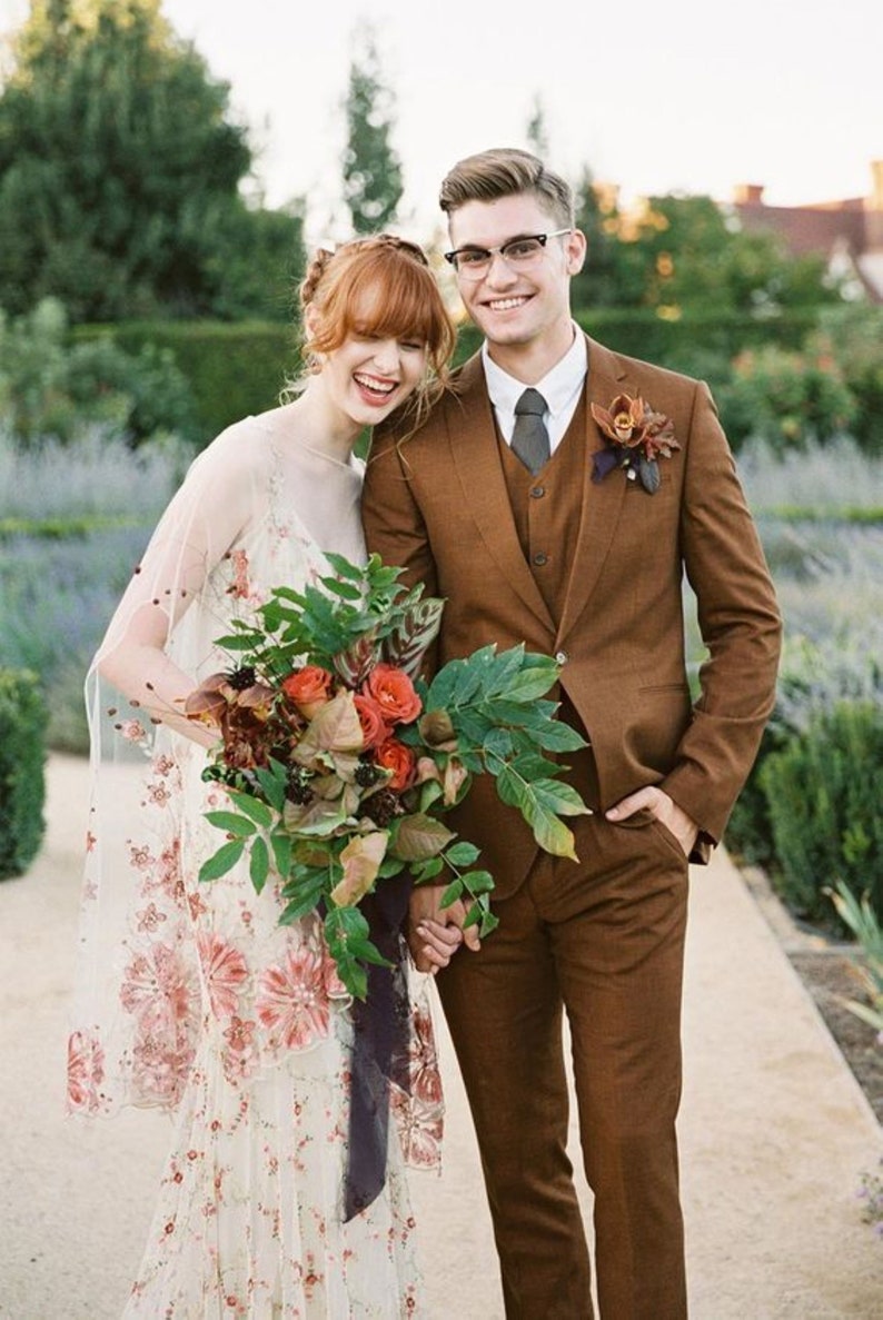 Groom Wore Two Button Rust Suit Luxury Stylish Look Premium - Etsy