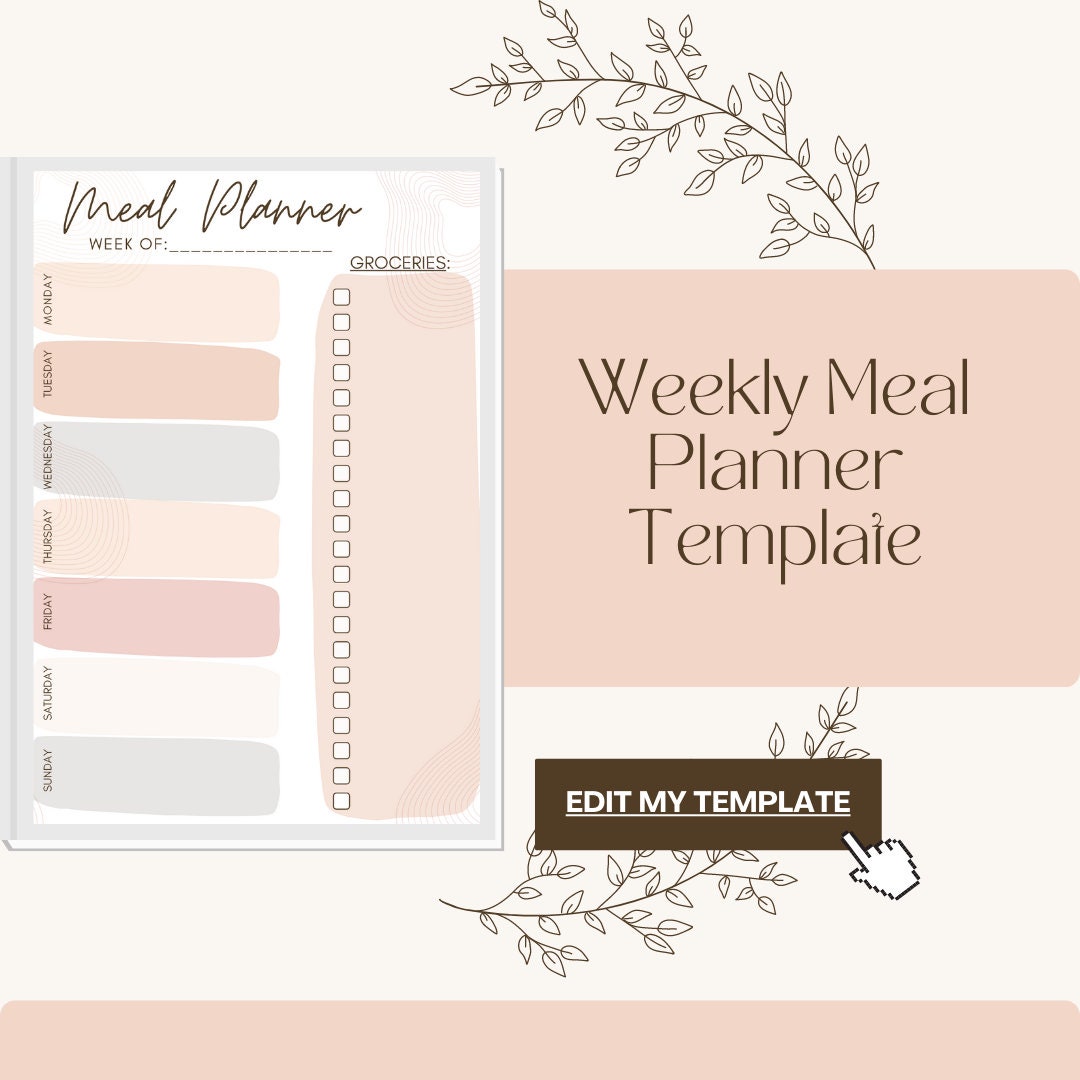 Meal Planner Digital Download, Meal Prep Template, Neutral Canva ...
