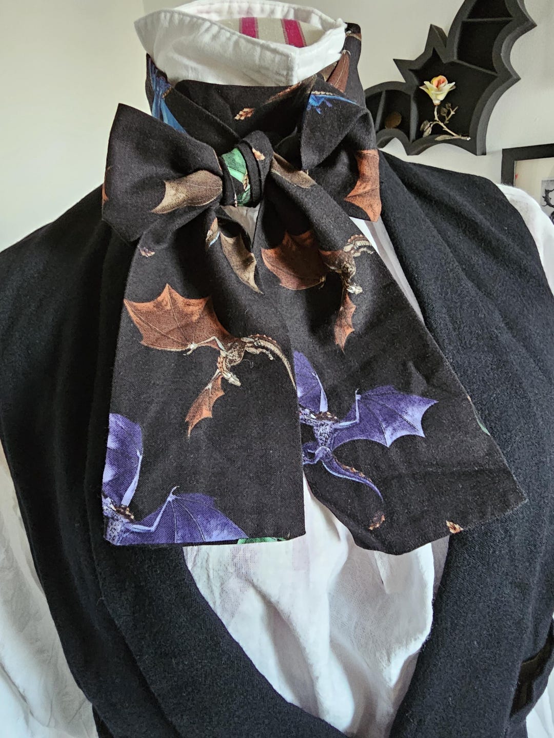 Drakon- Dragon Black Cotton Cravat Neck Tie Ascot Wedding Regency ...
