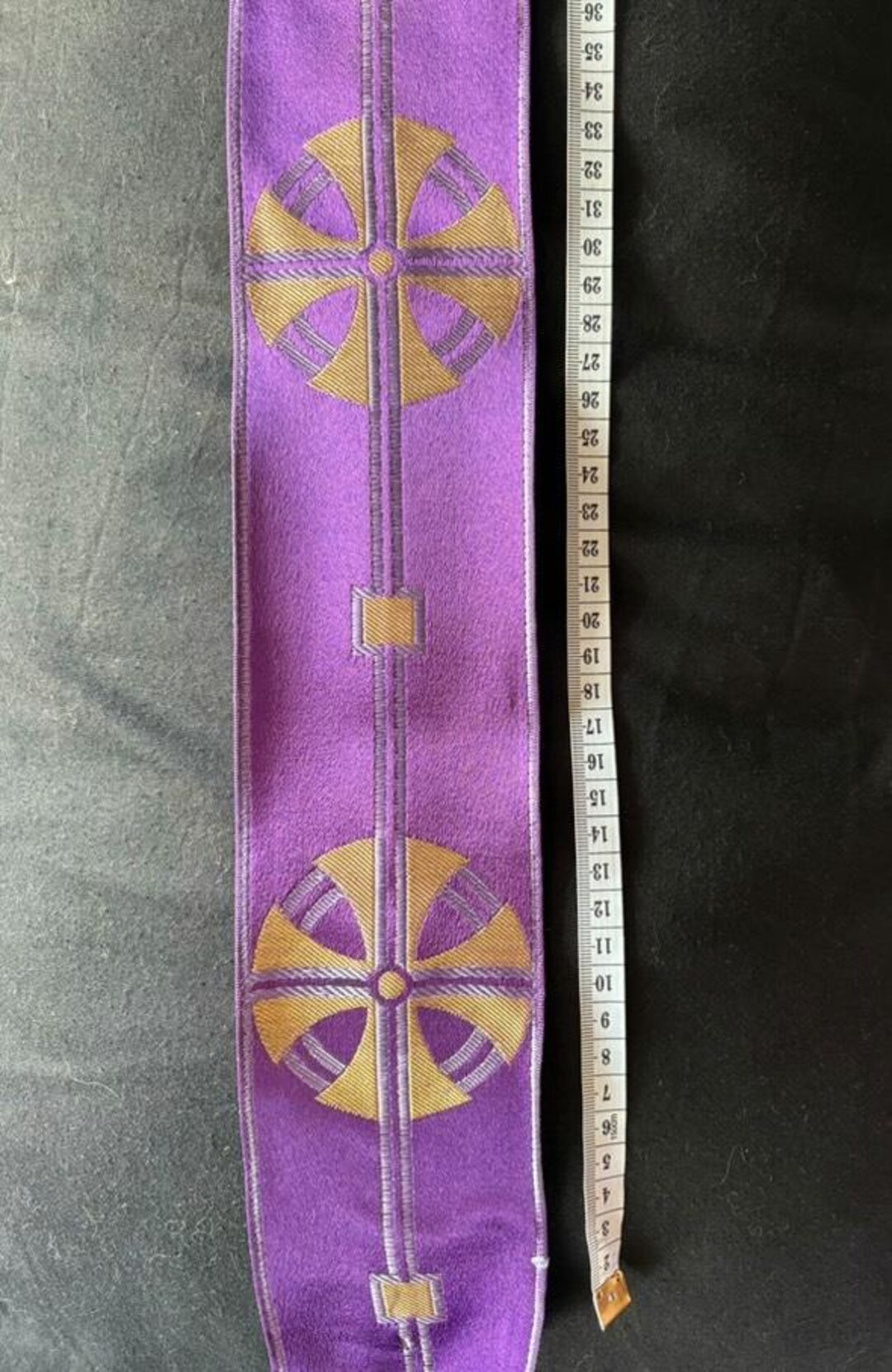 3" Liturgical Ribbon With Gold Crosses on a Solid Purple Background ...