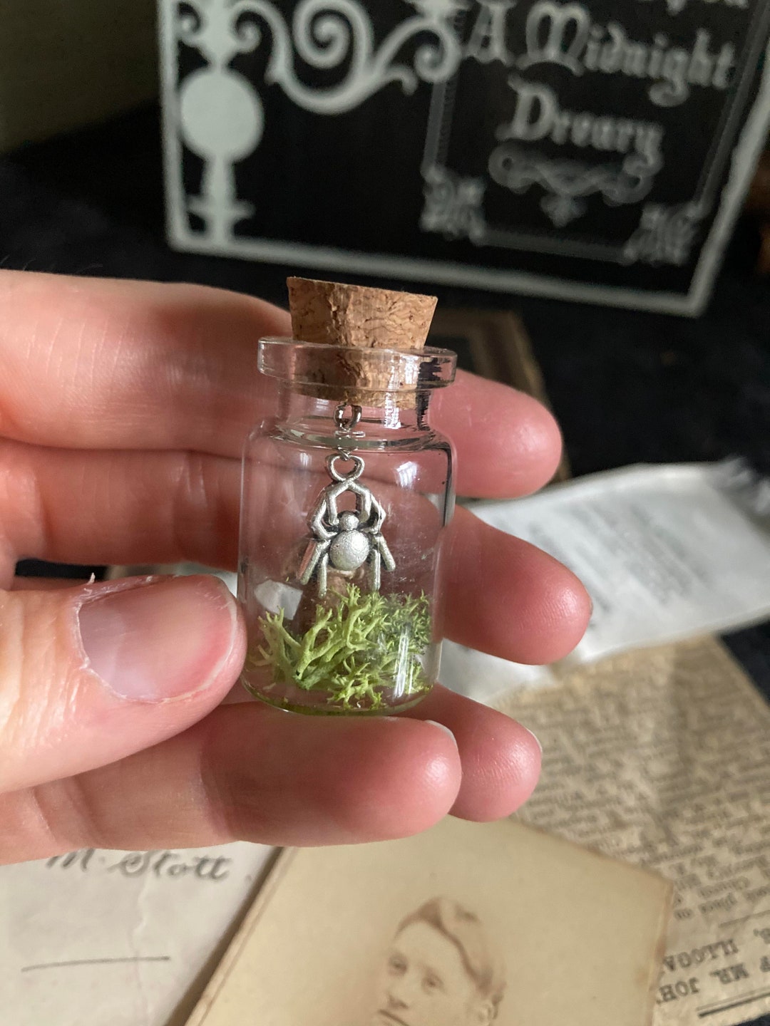 Lil Spider and Mushroom Spirit Jar Ornament Bottle Halloween Spooky ...