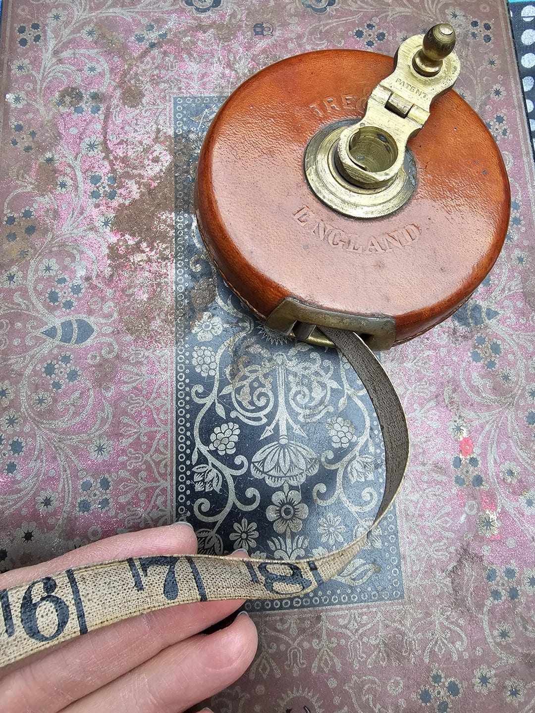 1950s Leather Tape Measure in Case Chesterton Sheffield Brass Feet ...