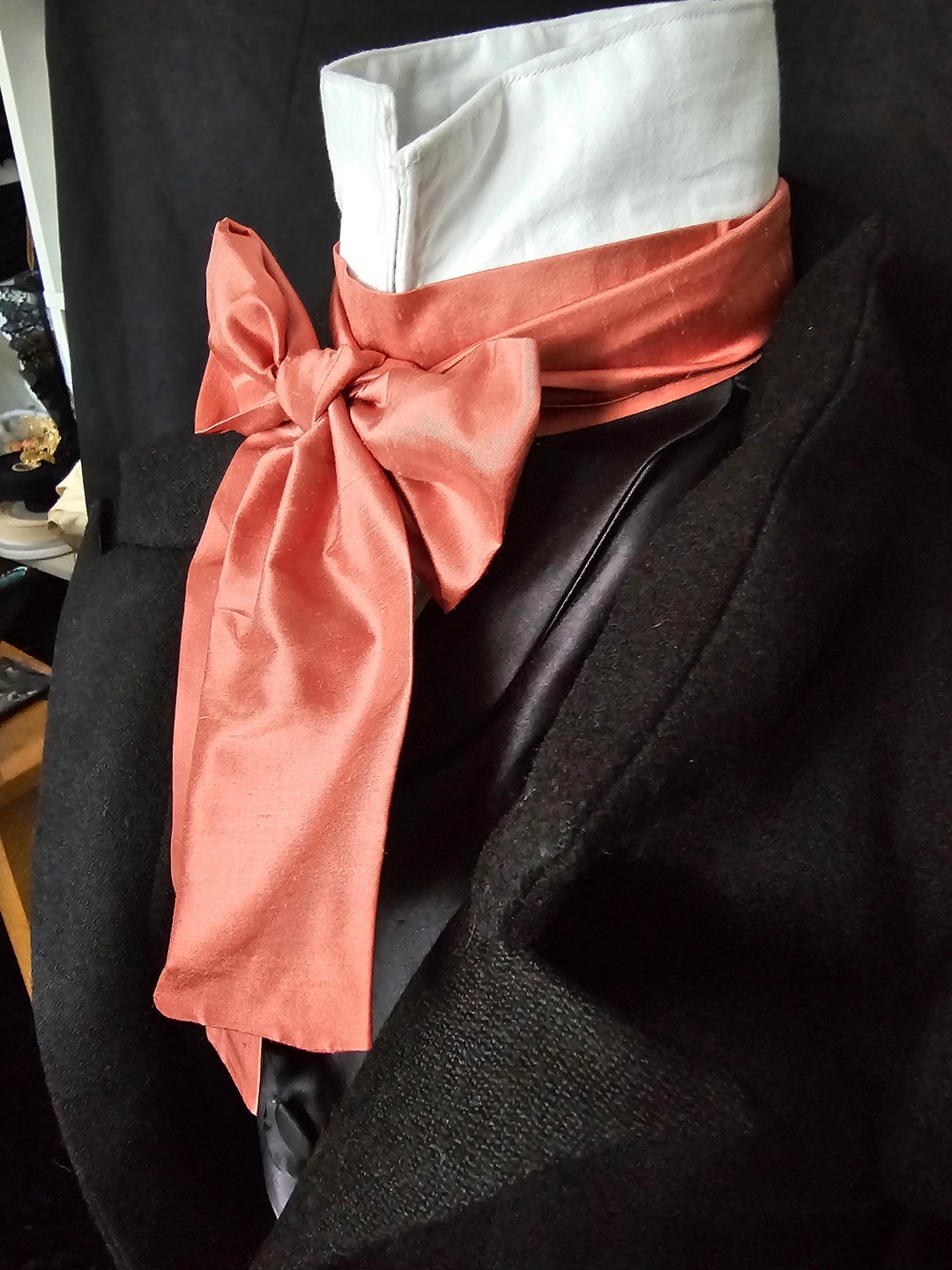 DORIAN Dusky Pink Raw Silk Cravat Neck Tie Ascot Wedding Regency ...