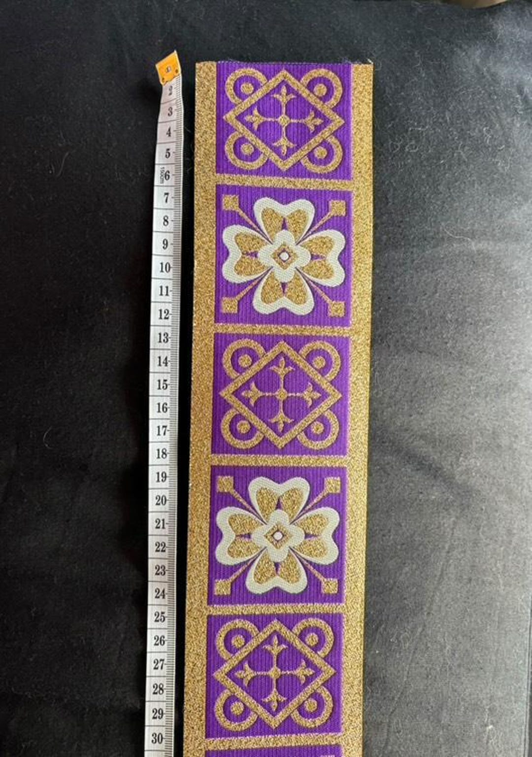Pugin Orphrey 3" Purple Gold Liturgical Ribbon With Crosses and Flowers ...
