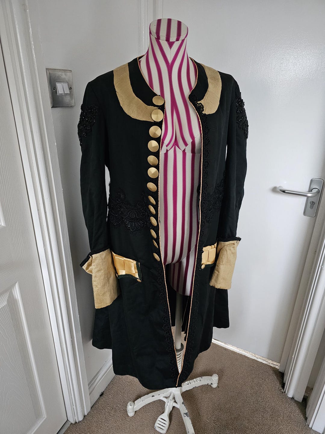 TEMPTATION- Georgian Frock Coat Black Silk Gold Green Snake Booktok ...