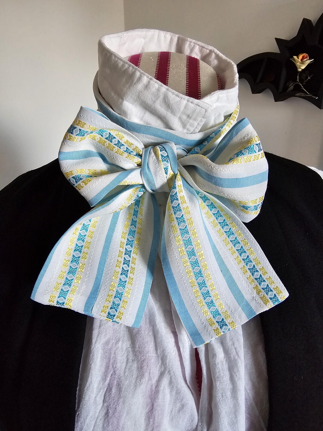 JOLLY- White Striped Cotton Cravat Neck Tie Ascot Wedding Regency ...