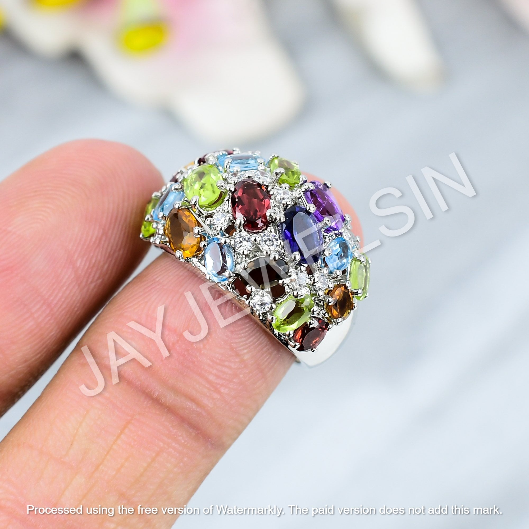 Natural Multi Color Gemstone Ring Natural Multi Gemstone Statement Ring ...