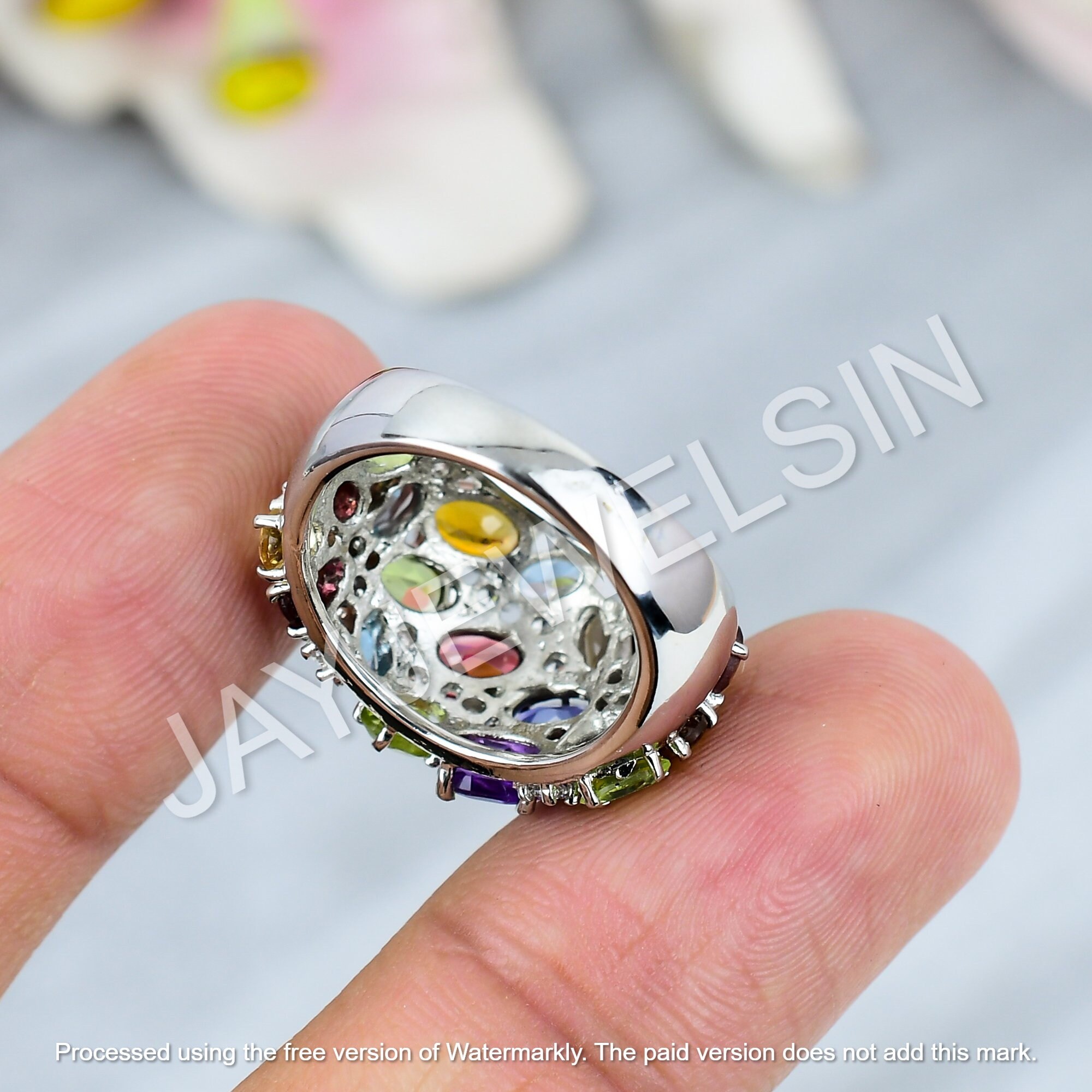 Handmade Sterling Silver Multi Gemstone Ring - Colorful Statement ...