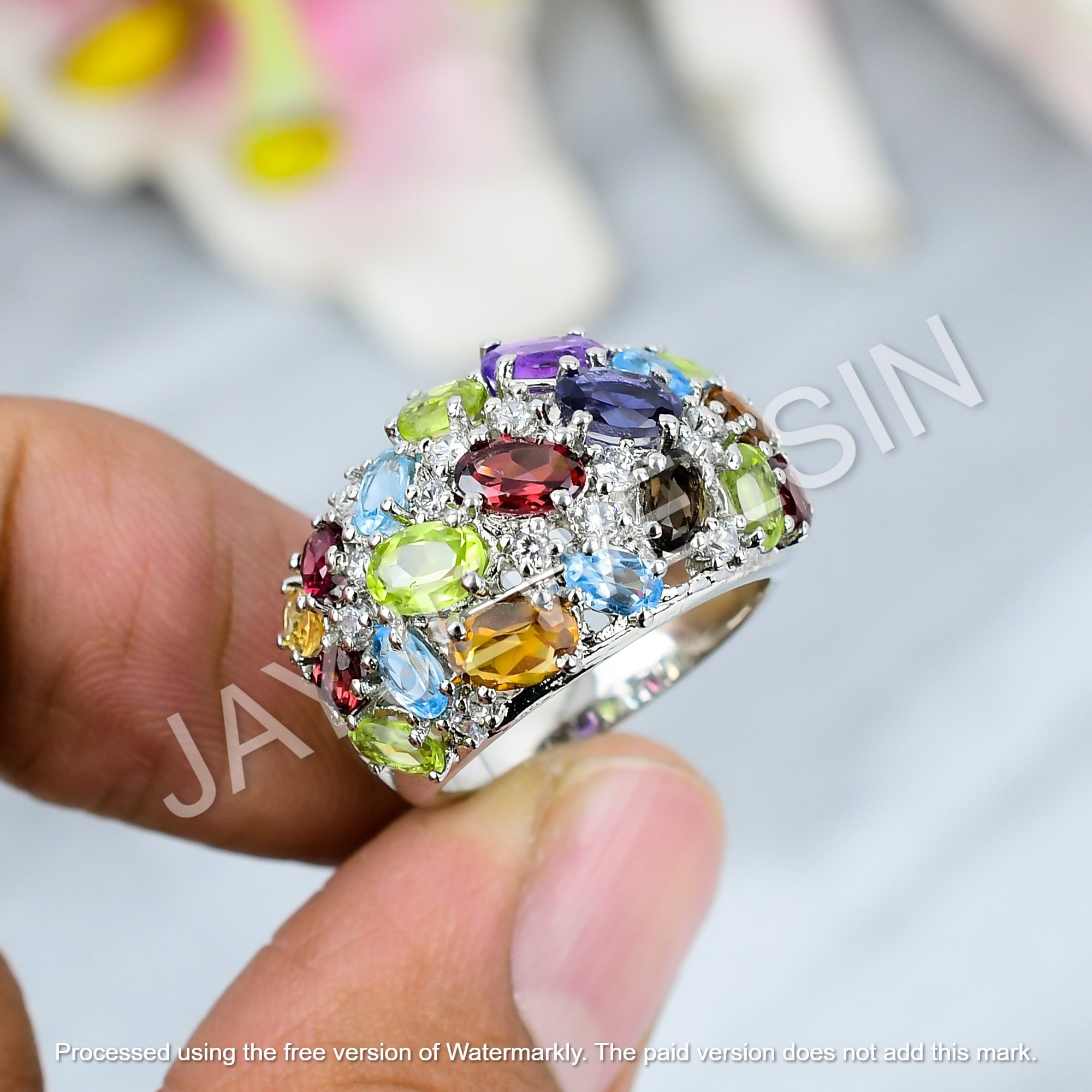 Natural Multi Color Gemstone Ring Natural Multi Gemstone Statement Ring ...