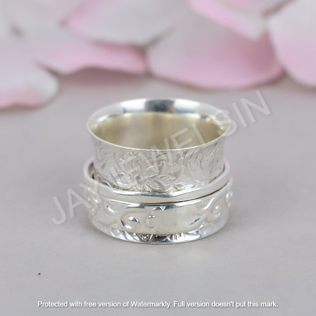925 Sterling Silver Designer Spinner Ring for Women, Hand Carved ...