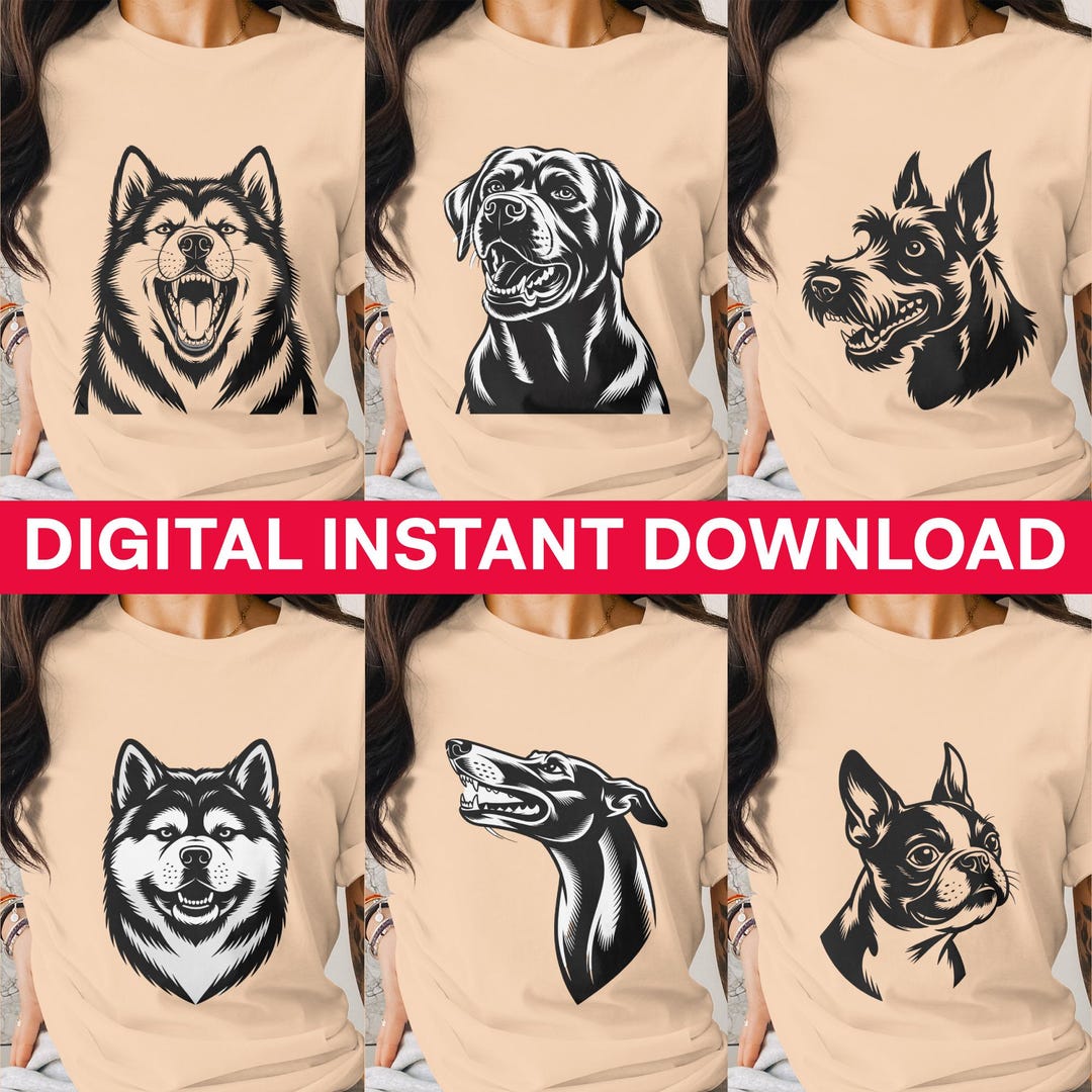 Dog Breeds SVG Digital Bundle: Akita, Malamute, Labrador, Boston ...