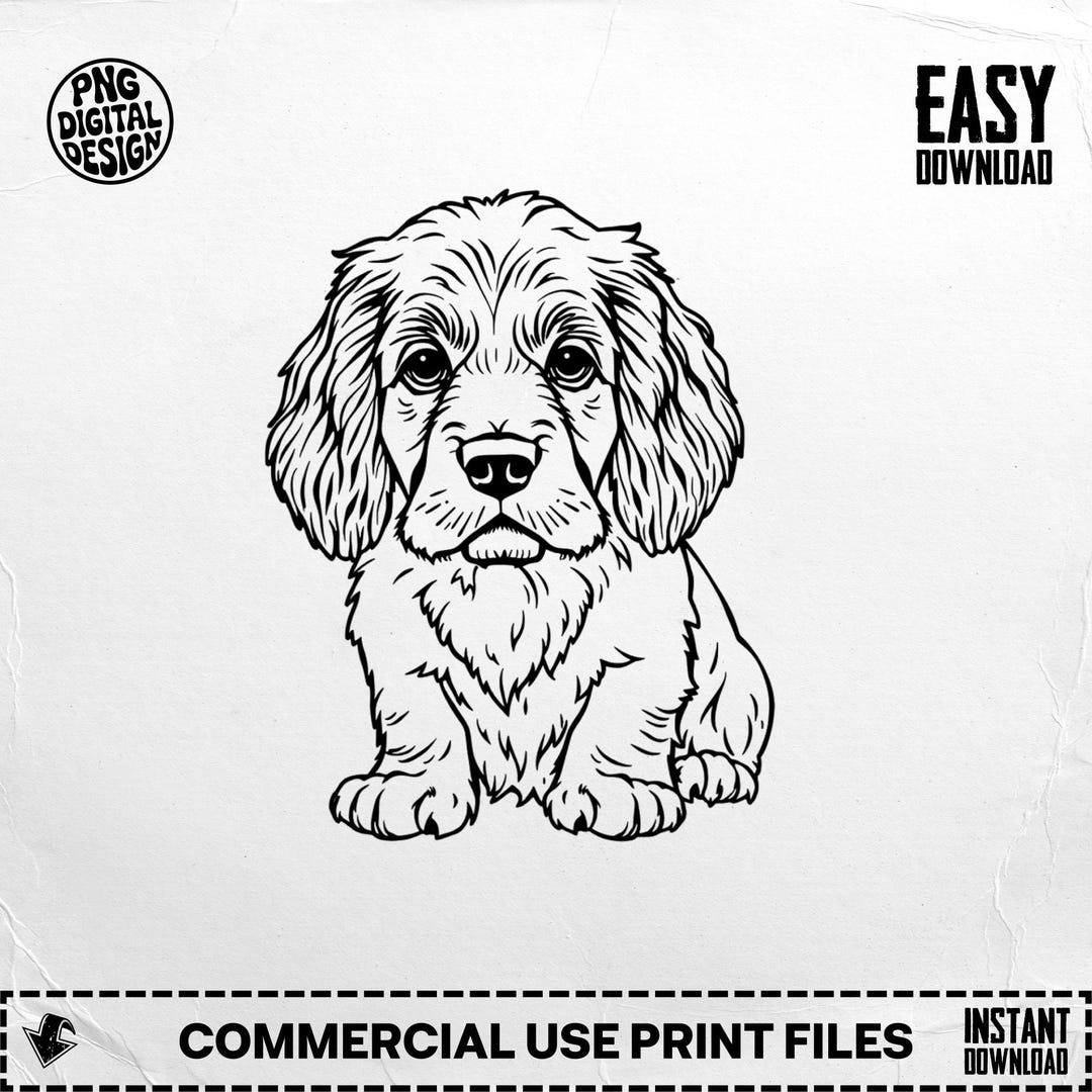 Cocker Spaniel Welpe Line Art: Hund PNG (digitaler Download) - Etsy.de