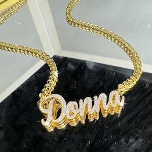 Gold Double Plated Custom Name Necklace: Bling Personalized Jewelry - Etsy