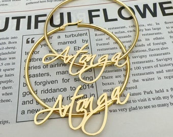 Custom 18K Gold Name Hoop Earrings: Personalized Jewelry Gift - Etsy